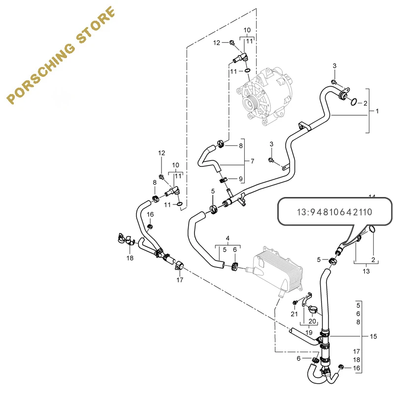 Tubo refrigerante para Porsche OEM:94810642110|Kits para el cuerpo ...