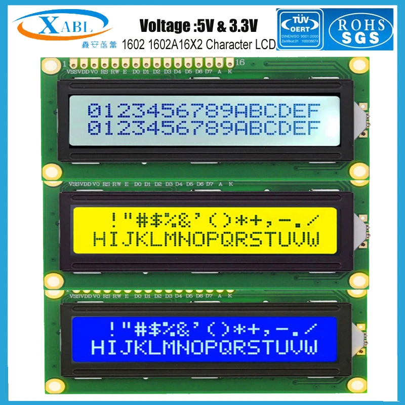 XABL 1602 문자 LCD 모듈, LCM 컬러, 블루, 그레이, 옐로우 스크린, IIC, I2C, 4 인터페이스, 5V, 3 ...