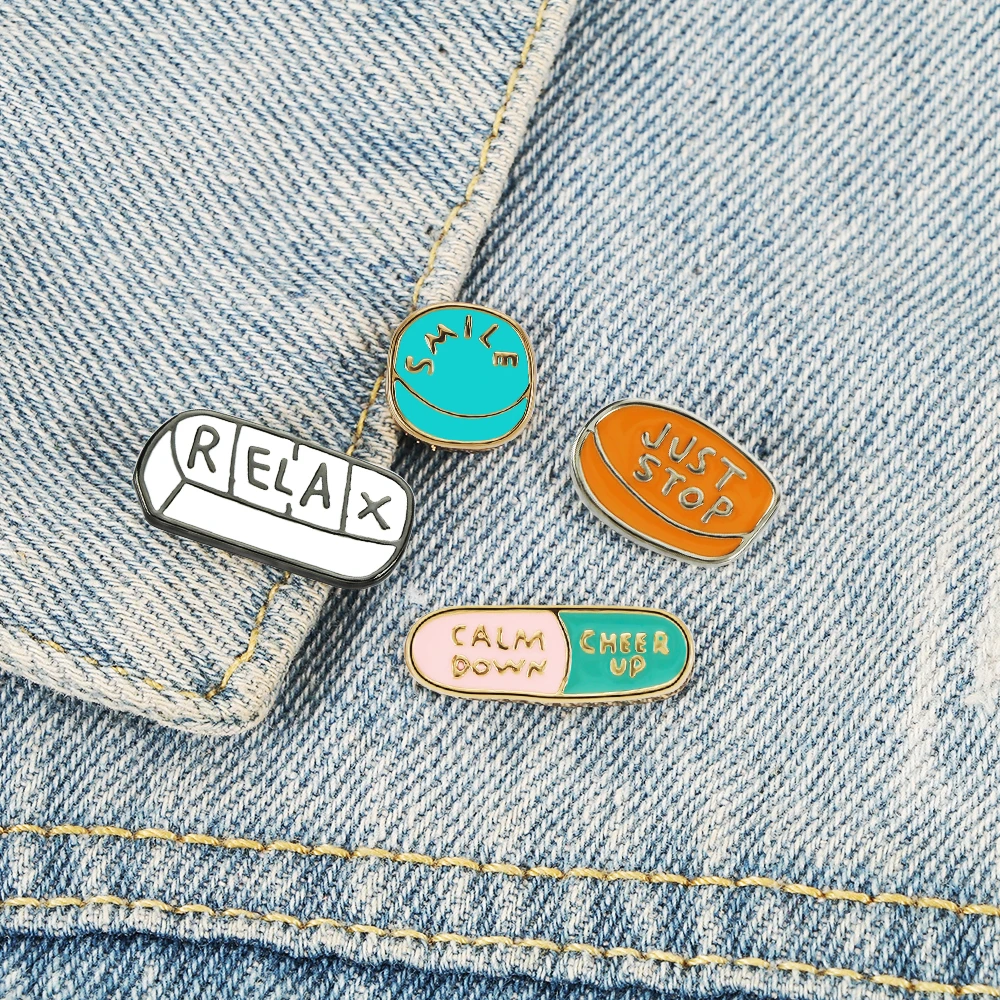 CHEER-UP-Energy-Pill-Enamel-Pins-Smile-Relax-Calm-Down-Medicine-Doctor ...