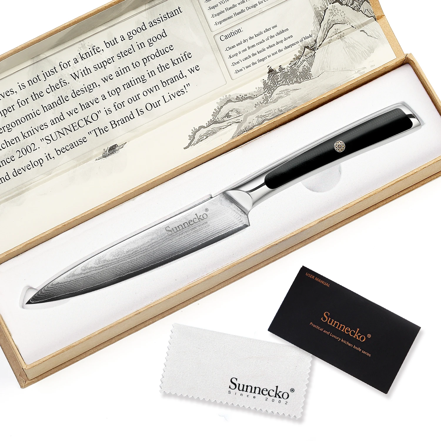 SUNNECKO 5" Damascus Steel Utility Knife Japanese VG10 Core Blade ...