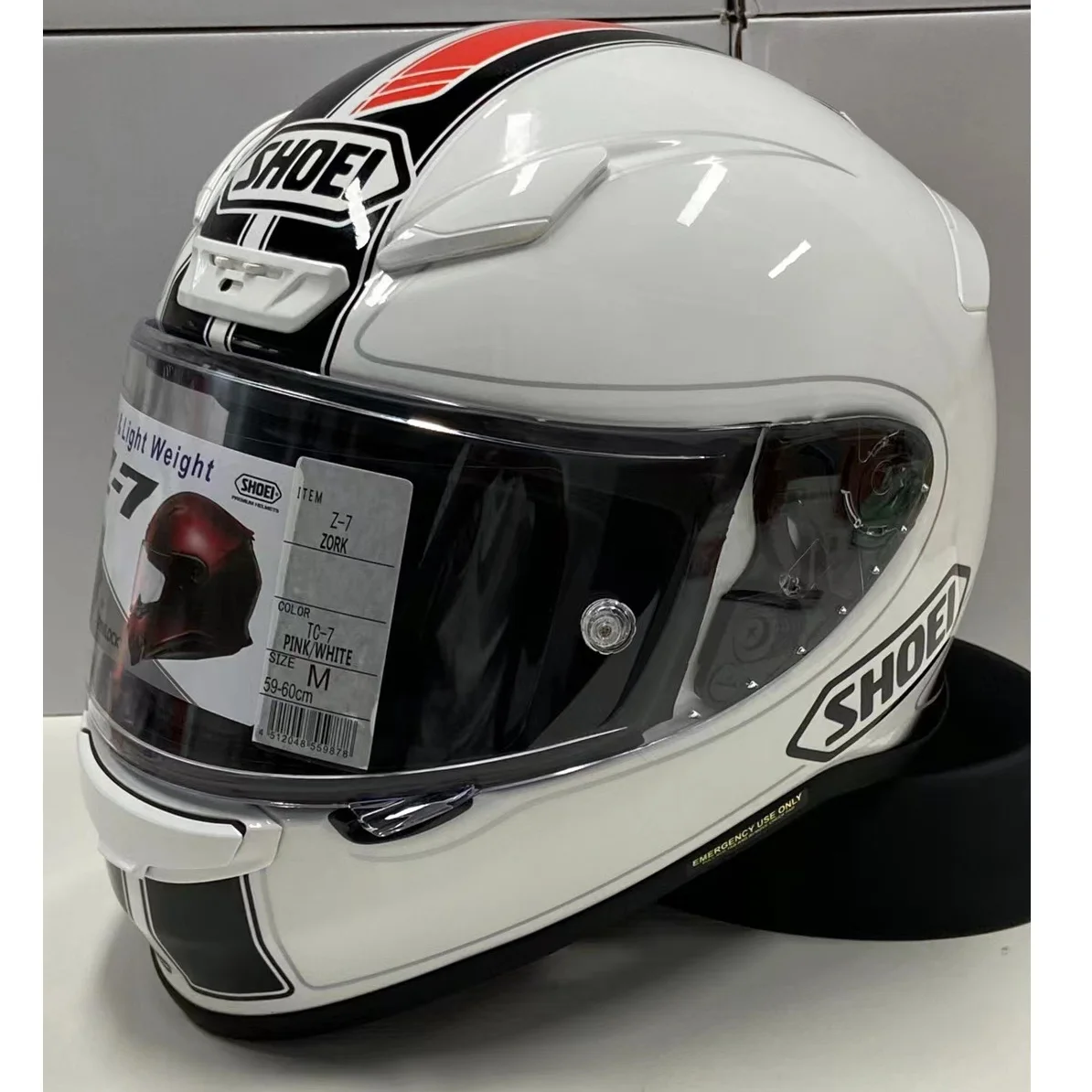SHOEI Z7 Bright White Helmet Shoei Black Red Striped Motorcycle Full ...