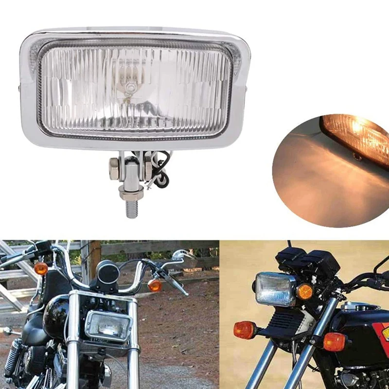 Vintage Motorcycle Square Headlight Cafe Racer Amber Lamp Head Light ...
