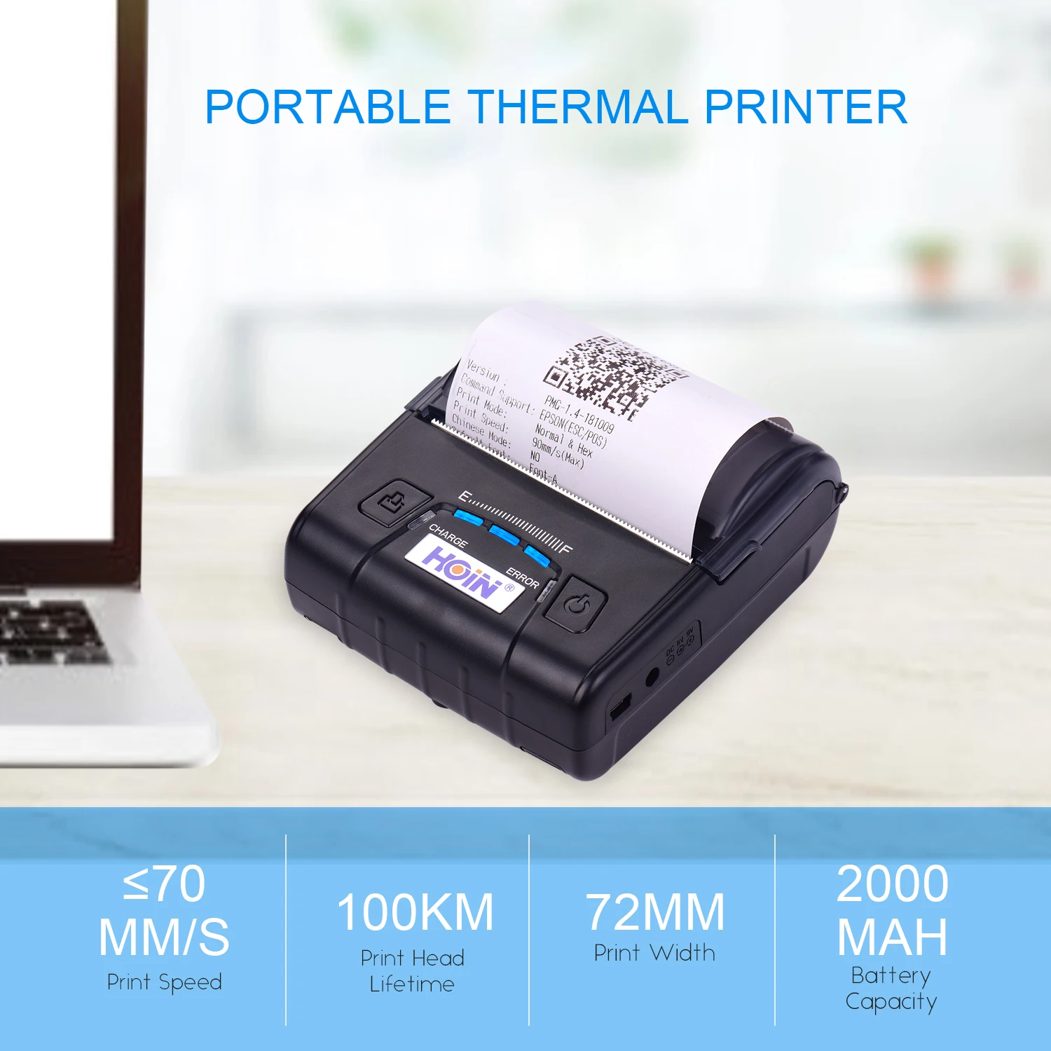 Hoin Portable 80mm Thermal Receipt Printer Handheld Barcode Printer Usb ...