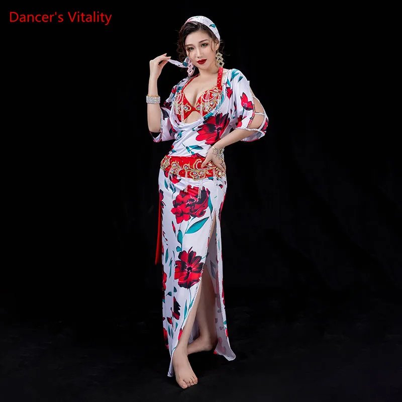 Belly Dance Suit Diamond Studded Bra+Headscarf+Belt+Robe 4 Piece Set ...