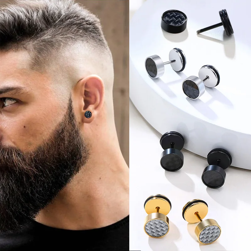 8MM MENS CARBON FIBER STUD EARRINGS STAINLESS STEEL SCREW BACK HIPSTER MAN JEWELRY AliExpress
