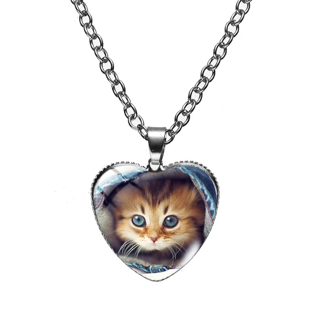 Cat Heart Pendant Necklace For Women - Outfit Galore