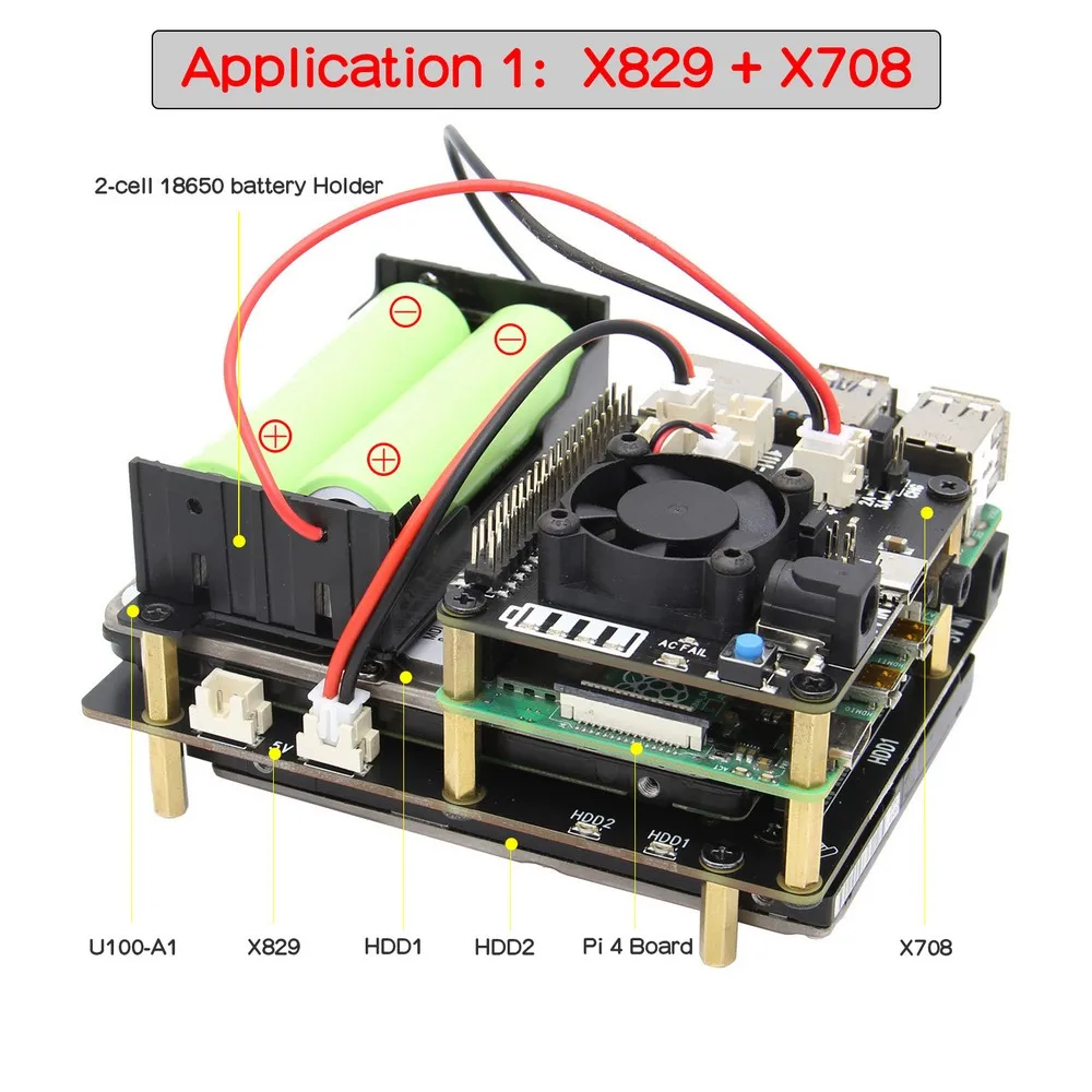 Raspberry Pi X829 Dual 2,5 "SATA HDD/SSD escudo + X708 UPS sombrero y ...