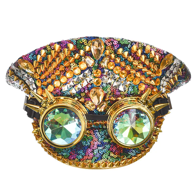 Sombrero-con-lentejuelas-y-remaches-dorados-multicolores-sombrero ...