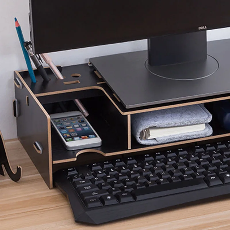Multi-Function Desktop Monitor Stand Computer Screen Riser Wood Shelf ...