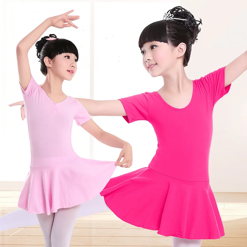 Kids-Girls-Cotton-Gymnastics-Leotard-Ballet-Dress-Kids-Short-Sleeve ...