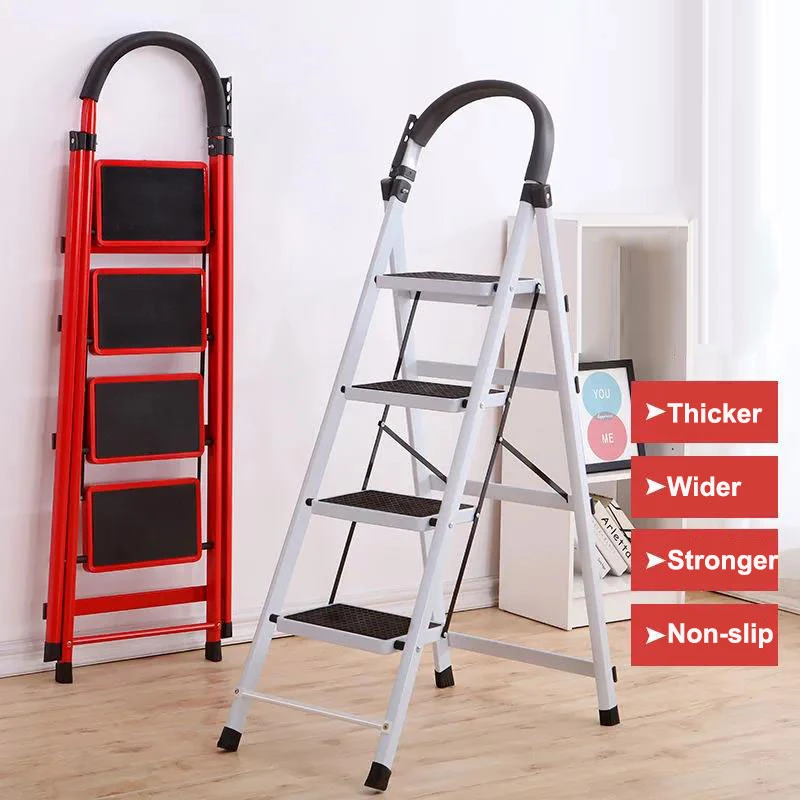 Folding Ladder Home Carbon Steel Thickening Indoor Herringbone Mobile ...