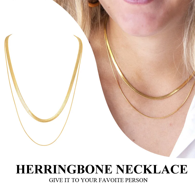 Herringbone-Choker-Necklace-Layered-Snake-Chain-Necklace-for-Women ...