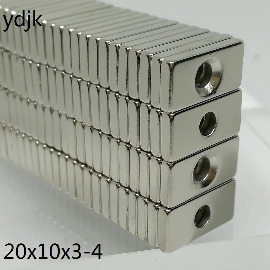 10 20 50PCS/LOT Magnet 20x10x3 Hole 4 Super Strong N35 Block Neodymium ...