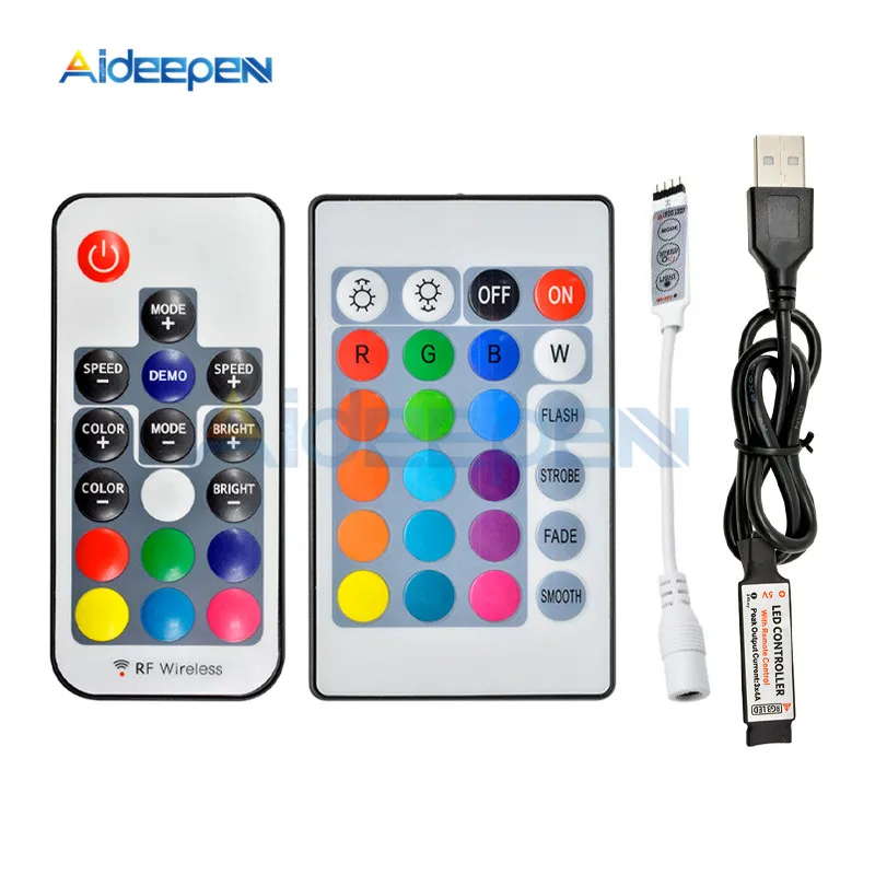 DC5V-12V-USB-LED-Strip-RGB-Controller-3Keys-Dimmer-24Key-IR-Remoter ...