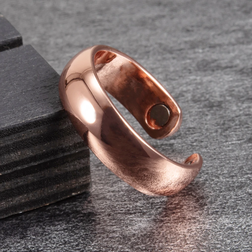 Pure Copper Rings Magnetic 6mm Adjustable Open Cuff Finger Ring ...