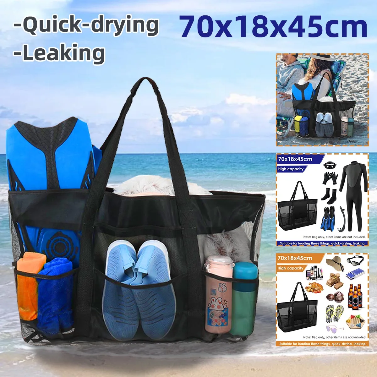 Women Mesh Swimming Bag Tote Zipper Handbags Shoulder Bag ...