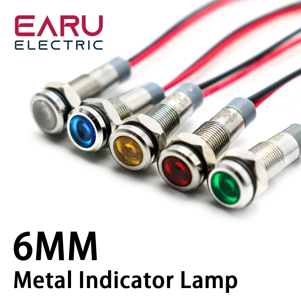 1pcs 6mm LED Waterproof Metal Indicator Light Signal Lamp With Wire 5V ...
