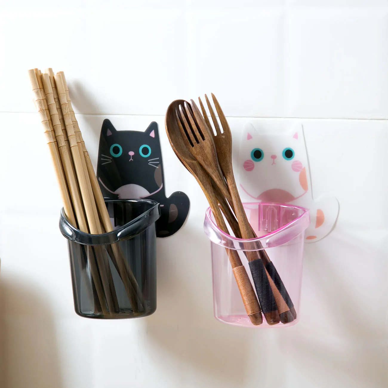Cute Cat Puch Free Toothbrush Holder Bathroom Wall Mounted Toothpaste ...