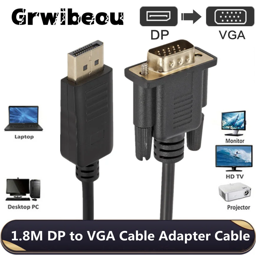 Grwibeou-1080P-DisplayPort-DP-To-VGA-1-8m-Cable-Male-to-Male ...