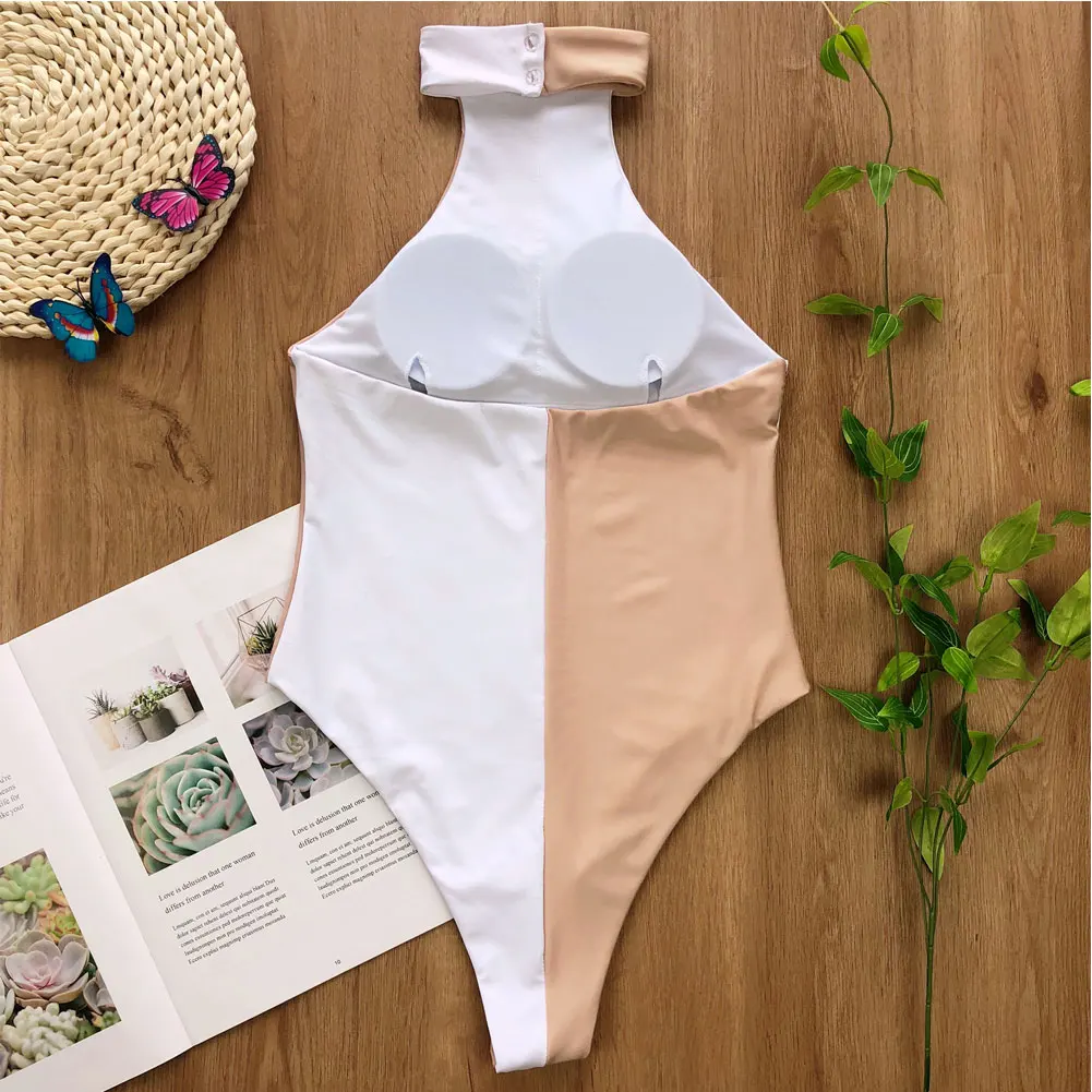 Women Padded Monokini swimwear bathing suit One piece Push-up Patchwork ...