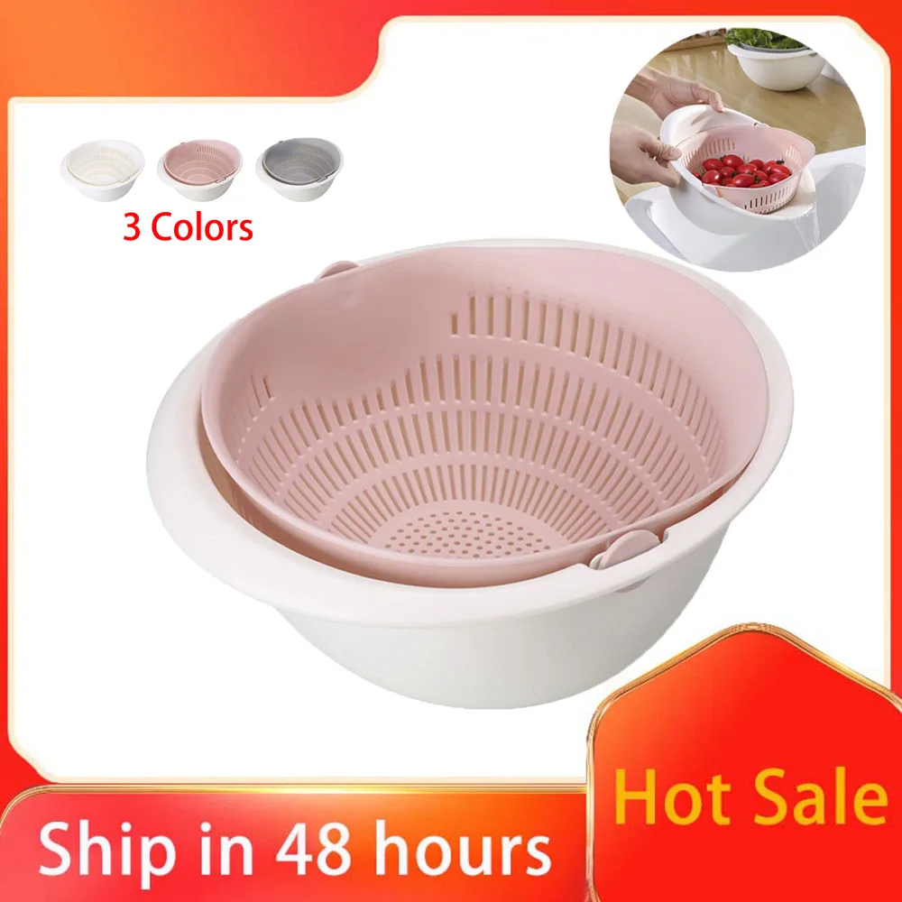 Drain Basket Double-Layer Plastic Food Strainer Fruit Wash Colander ...