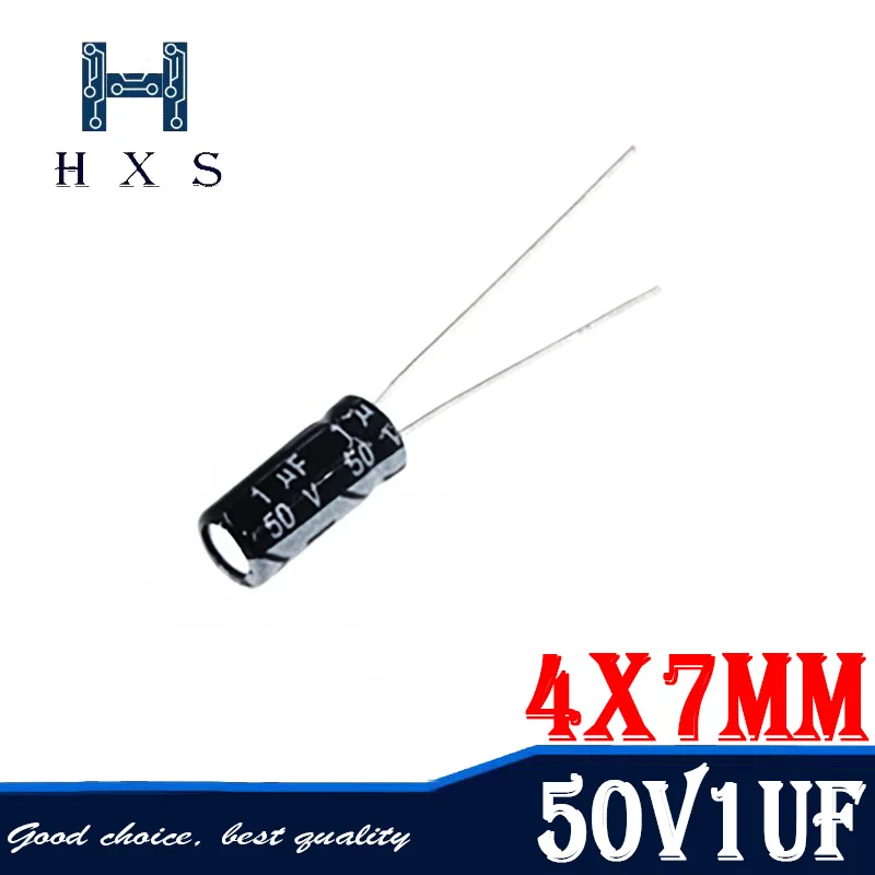 50 piezas de alta calidad 50V1UF 4*7mm 1UF 50V 4*7 condensador electrolítico|Fuente de ...
