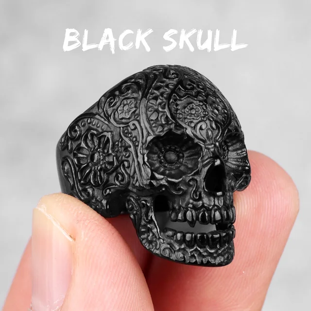 Stainless Steel Men Gothic Skull Head Rings