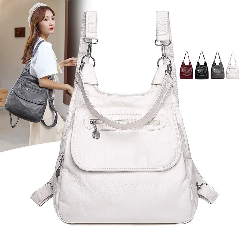 Summer-Multifunction-White-Backpacks-Fashion-Soft-PU-Leather-Anti-thief ...