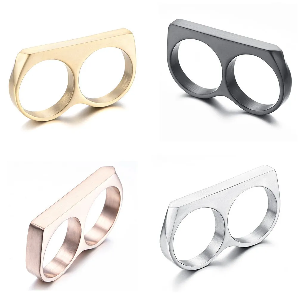 Punk Style Nightclub Tide Models Men's Ring Two Fingers Charm Ring For ...