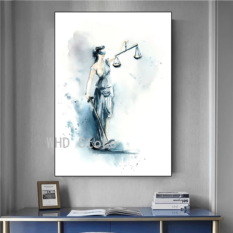 Abstract Watercolor Themis Goddess of Justice Canvas Painting Modern ...