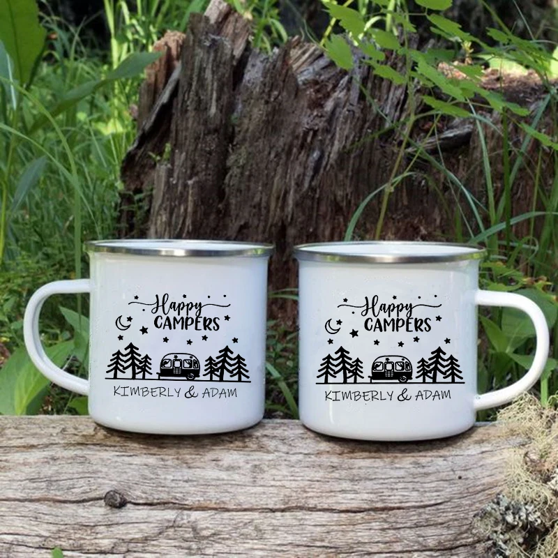 Custom-Diy-Camping-Mug-Happy-Campers-Campfire-Enamel-Cups-Personalized ...