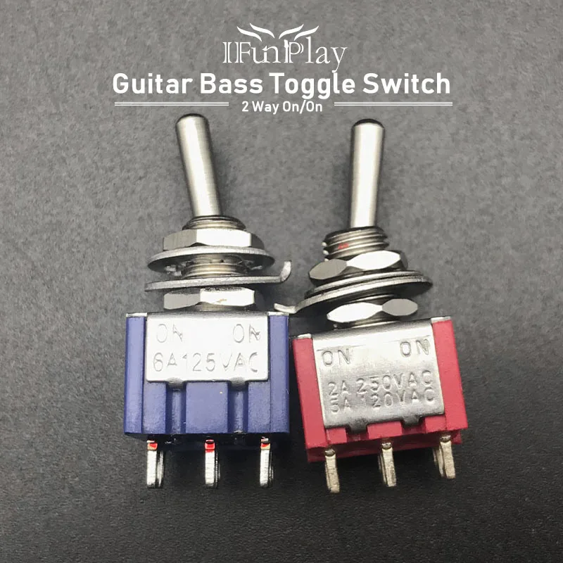 Mini 2 Way Electric Guitar Bass Toggle Switch AC 125V 6A ON/ON Red/Blue ...