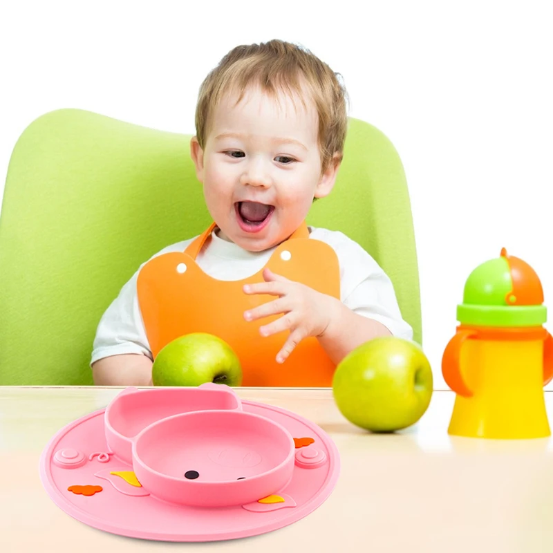 ASSIETTE - PLATEAU REPAS,Rose--Ensemble'assiettes en Silicone pour bébé ...