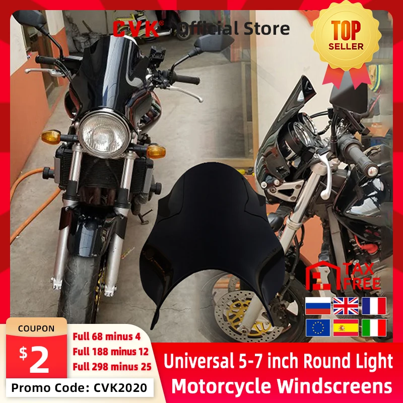 CVK Universal Motorcycle Windshield Round Lights Street Bike Windscreen ...