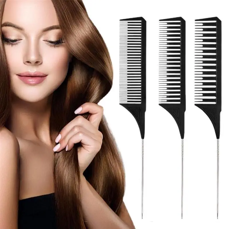 Professional Hair Styling Comb Steel Tip Tail Comb Highlighting Hair ...