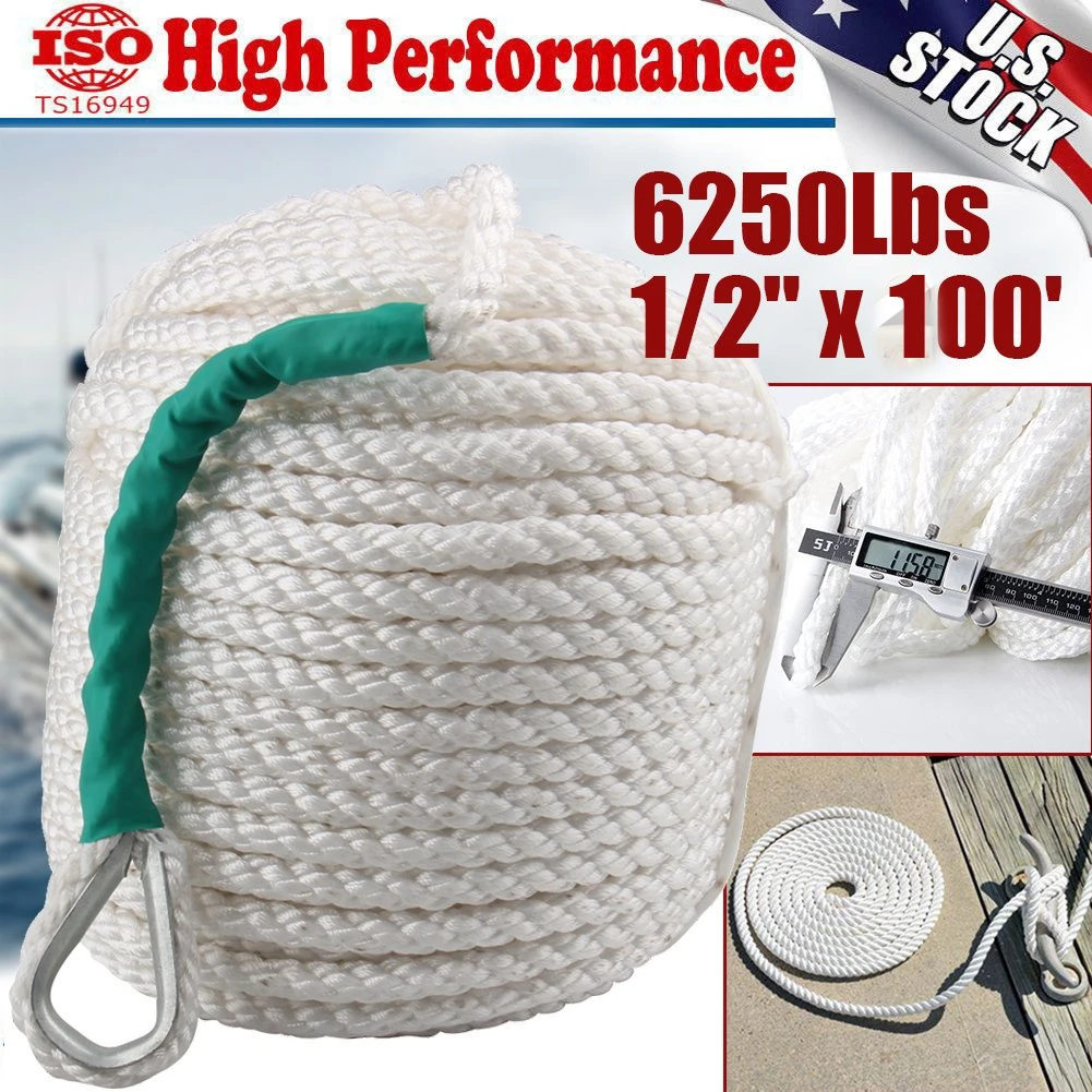 1/2"x100' Twisted 3 Strand Nylon Anchor Rope Boat W/thimble Rigging ...