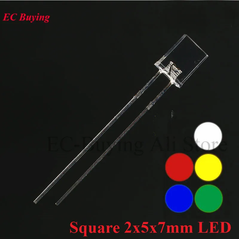 100pcs/lot 2*5*7mm Square Ultra Bright Led Kit Transparent Light ...