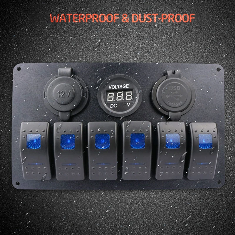 12V-24V-6-Buttons-Rocker-Switch-Panel-Dual-USB-Charger-Socket-Voltmeter ...