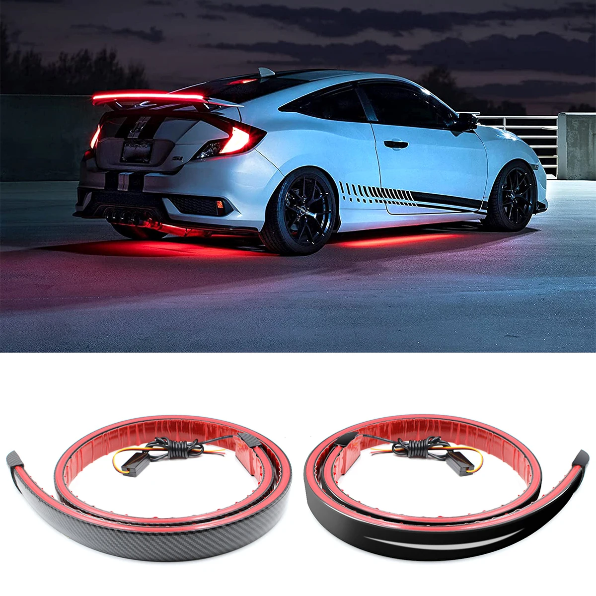 130cm-Universal-Carbon-Fiber-LED-Rear-Spoiler-Light-For-Car-Trunk ...