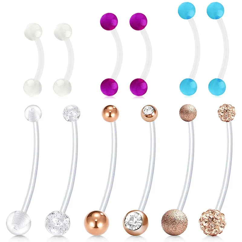 14G-12Pcs-Pregnancy-Belly-Button-Rings-Flexible-Bioplast-Sport ...