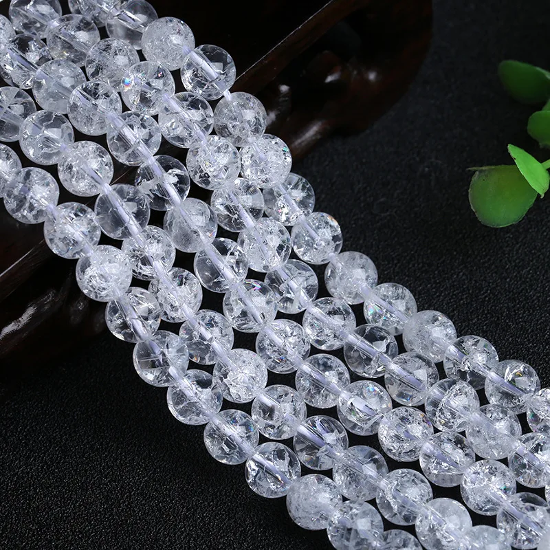 Natural-cracked-white-quartz-stone-rock-crystal-beads-smooth-round ...