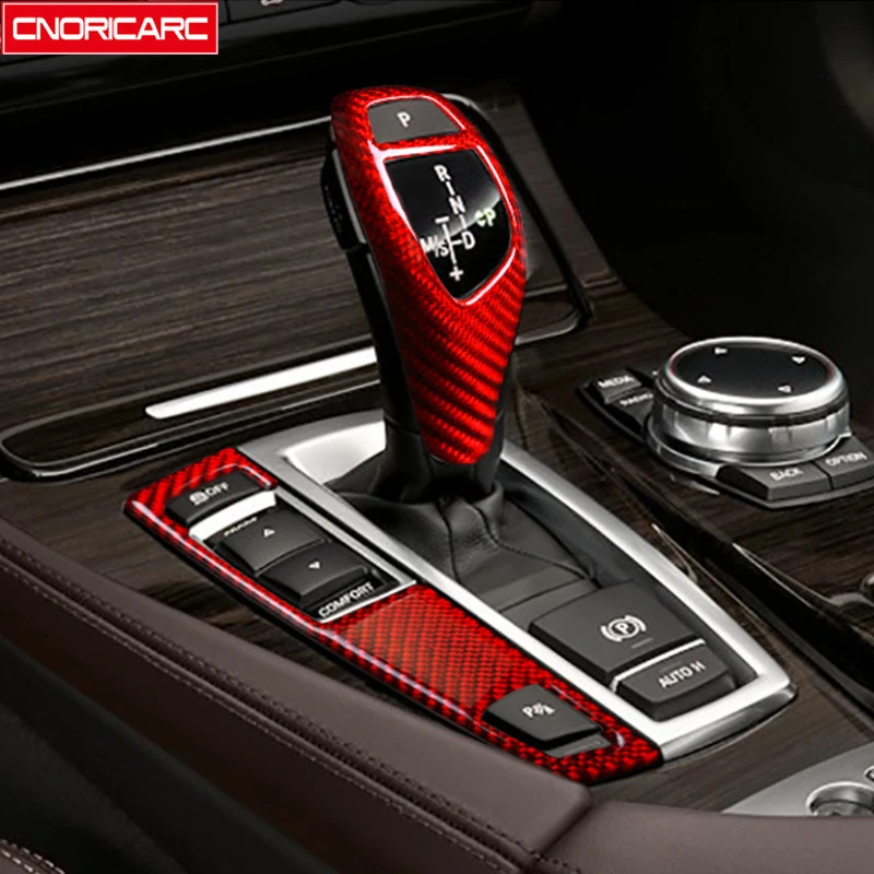 Red-Center-Console-Gear-Shift-Panel-Decoration-Cover-Trim-Carbon-Fiber ...