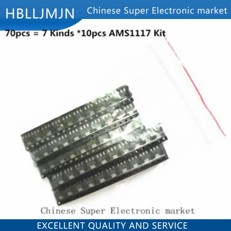 70pcs Ams1117 Voltage Regulator Kit 1.2v/1.5v/1.8v/2.5v/3.3v/5.0v/adj 1117 7 Values Each 10pcs ...
