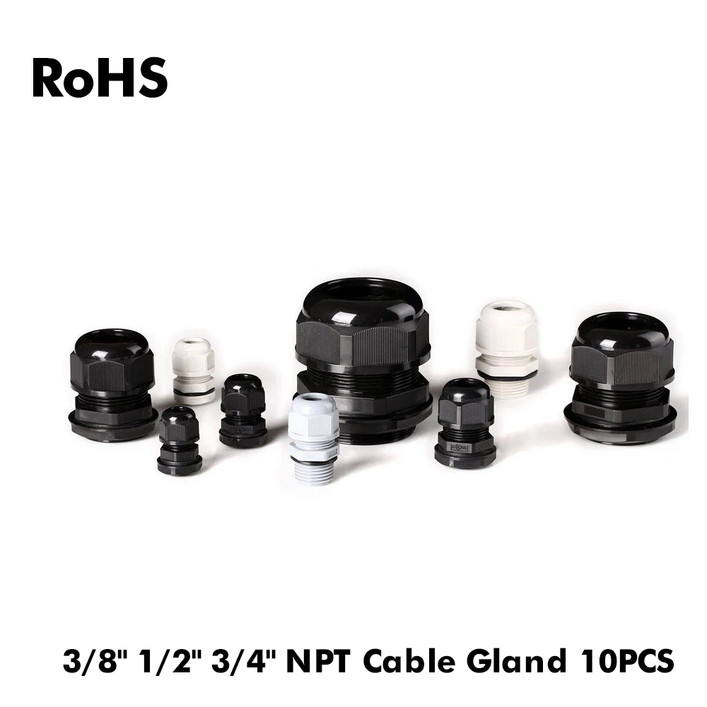 Cable IP68 de nailon impermeable, Conector de glándula de plástico, 3/8 "NPT 1/2" NPT 3/4 "NPT ...