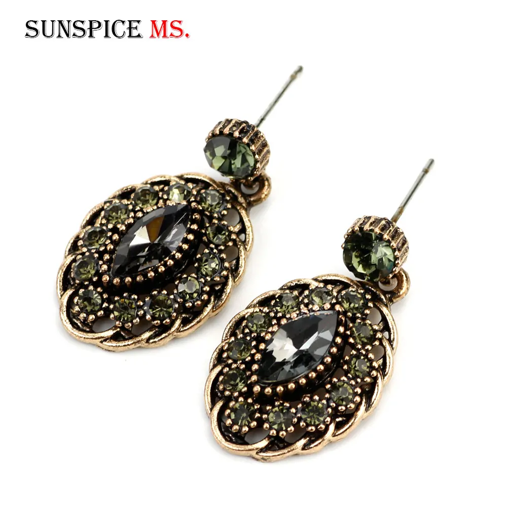 Sunspicems Turkish Women Gray Crystal Drop Earring Set With Rhinestone ...