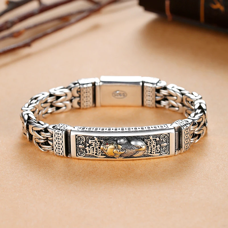 Retrosen Silver Men Bracelet Bangle Double Chain Peace Tattoo ...