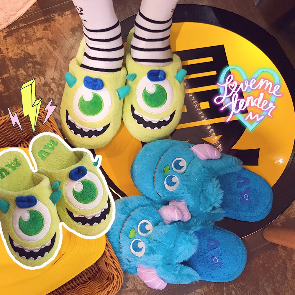 Indoor Cute Mike Sulley Slippers Warm Gril Plush Kids Furry Anime ...
