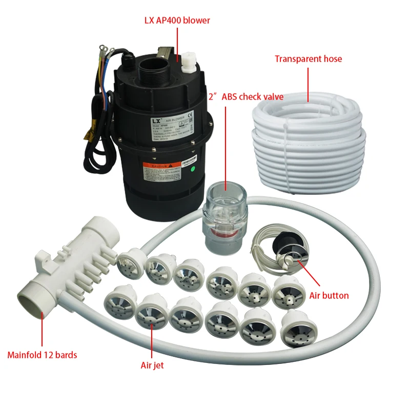 Air blower spa bathtub bubble system, LX air blower and jet manifold ...