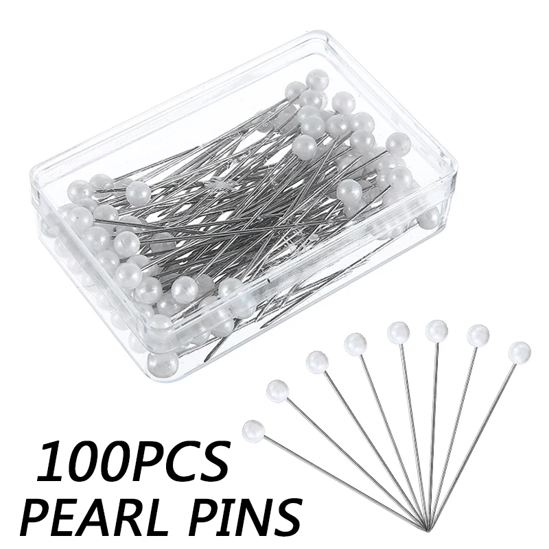 100pcs/box 3.7cm Round Heads Pearl Pins DIY Dress Making Wedding ...
