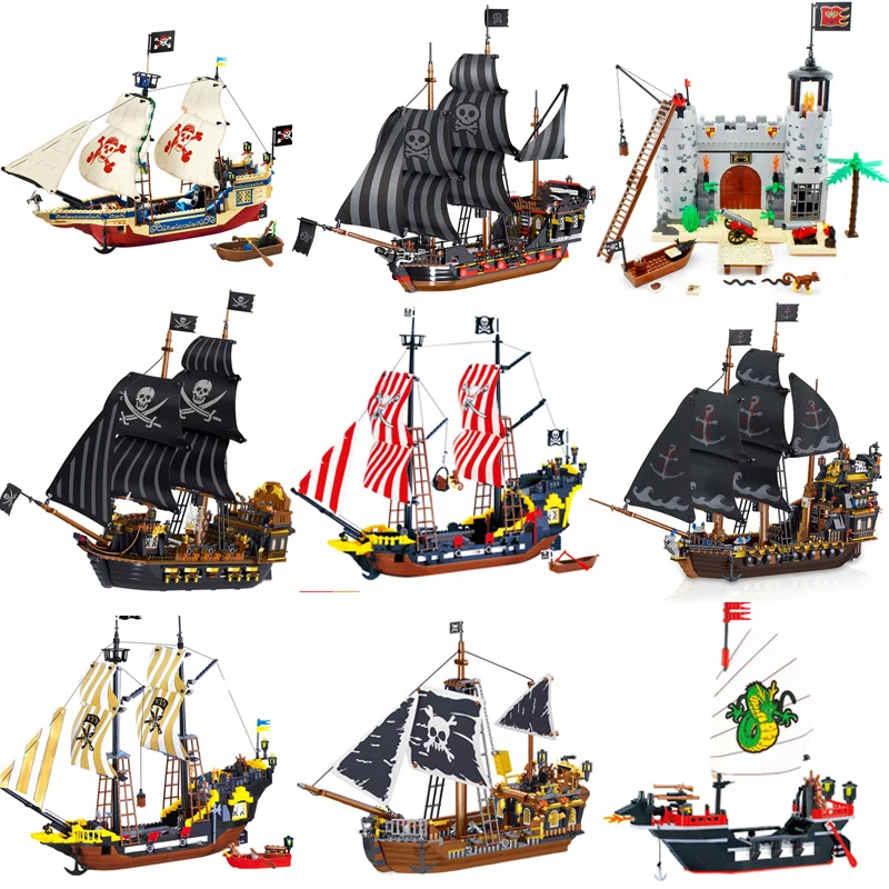 Ideas Enlighten Big Black Pearl Pirate Ship Building Block Military ...